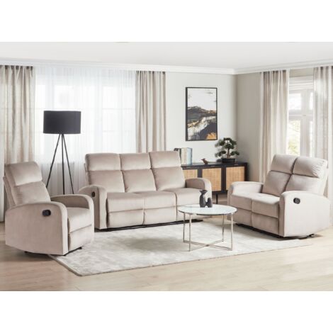Manual Recliner Living Room Set 6 Seater VERDAL Velvet Taupe