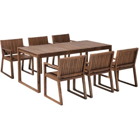 Rustic 6 Seater Garden Acacia Wood Dining Set Table Chairs Dark Sassari