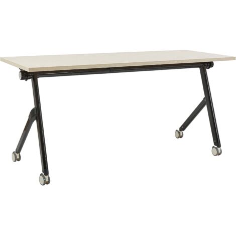 Foldable Office Desk BENDI Light Brown 160 cm 60 cm with Wheels