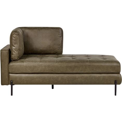 Modern Traditional Chaise Lounge Faux Leather Tufted Green Rebais
