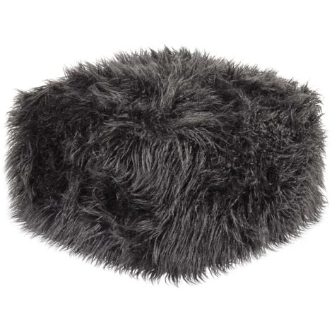Faux Fur Pouffe EPS Filling Square Solid Pattern Black Mukki