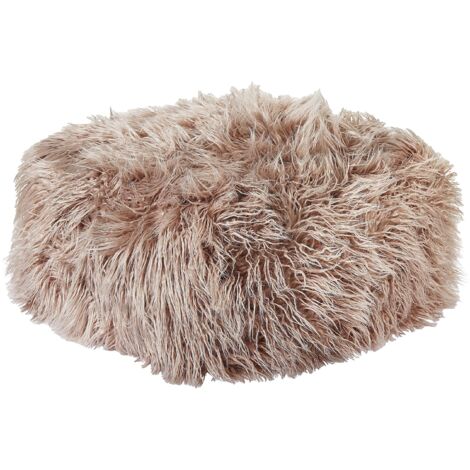 Faux Fur Pouffe EPS Filling Square Solid Pattern Taupe Mukki