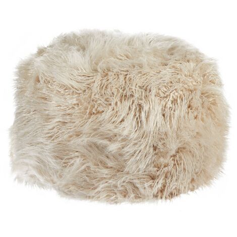 Faux Fur Pouffe EPS Filling Square Solid Pattern Light Beige Tukki