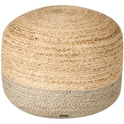Boho Round Pouffe Ottoman Jute EPS Beads 50 x 50 x 40 cm Taupe Duki