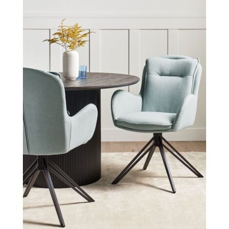 Modern Fabric Dining Swivel Chairs Set of 2 Padded Seat Black Metal Legs Mint Avelar