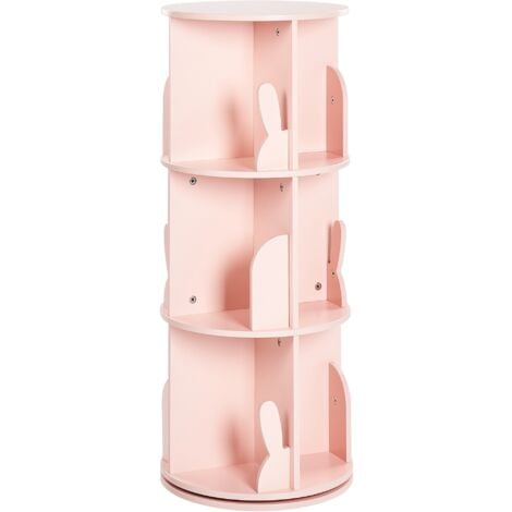 3 Tier Rotating Bookshelf Bookcase MDF Kids Room Bunny Motif Pastel Pink Caney