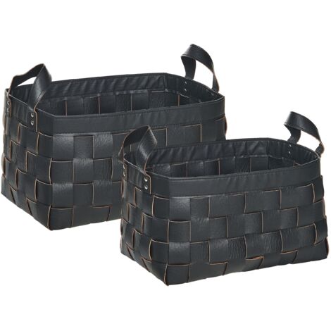Set of 2 Baskets SIPPAR Faux Leather Black