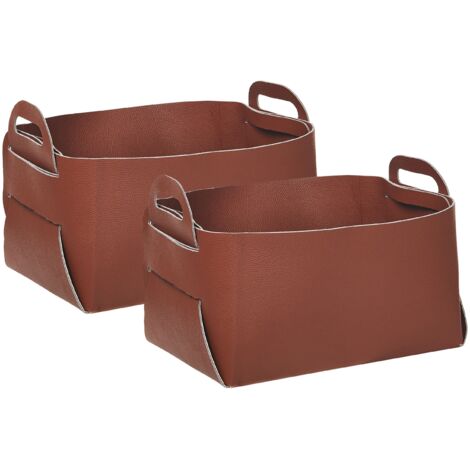 Set of 2 Baskets NUZI Faux Leather Brown