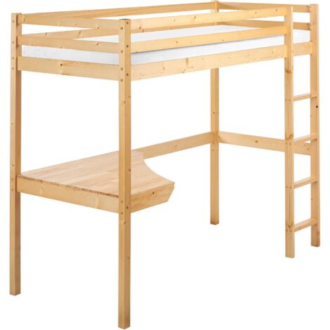 High Sleeper Bed with Desk Pine Wood LOURY 90 x 200 cm (EU Single ...