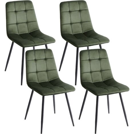 Set of 4 Dining Chairs POWELL Velvet Olive Green