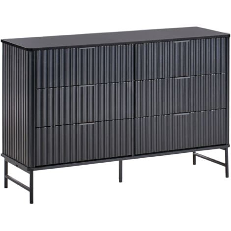 6 Drawer Chest Storage Unit Fluted Front Design Modern MDF Metal Legs ...