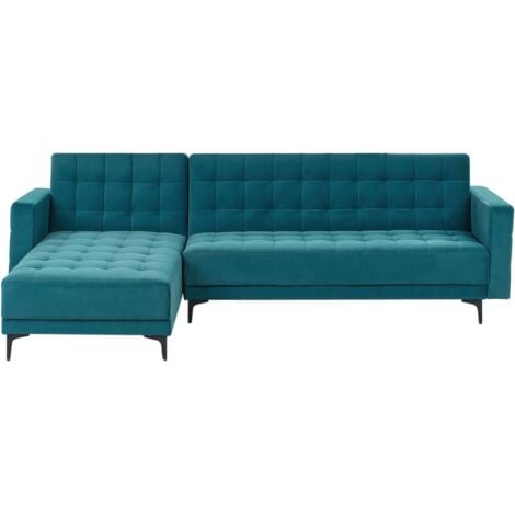 Modular Corner Sofa Bed 4 Seater ABERDEEN Velvet Sea Blue Right Hand