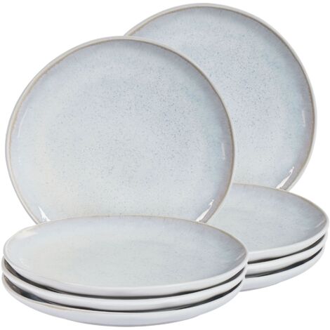 Set of 8 Side Plates SESAME Stoneware Light Grey