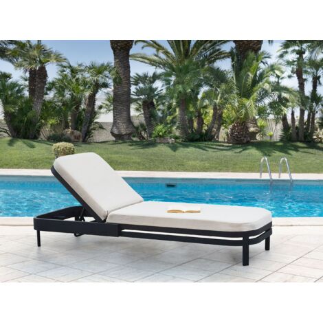 Sun Lounger with Cushion NETTUNO Metal Light Beige