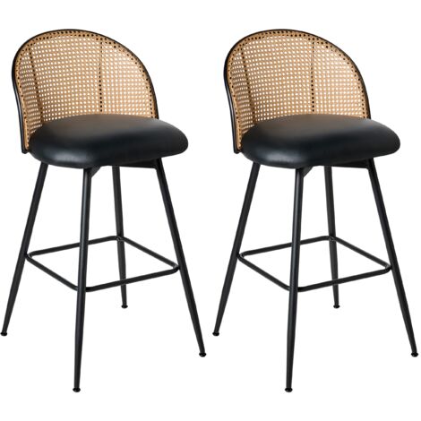 Set of 2 Retro Bar Chairs Swivel Faux Leather Seat Metal Black ...
