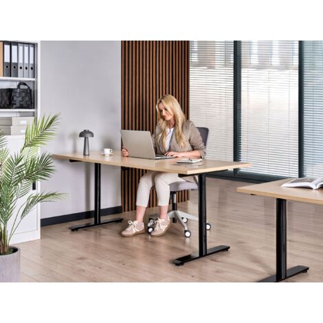 Manually Adjustable Standing Desk Modern Office Round Feet 180 x 72 cm ...