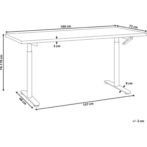 Manually Adjustable Standing Desk Modern Office Round Feet 180 x 72 cm ...