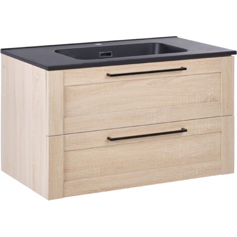 Wall Mounted Vanity Unit with Basin TARIJA 80 cm Light Brown