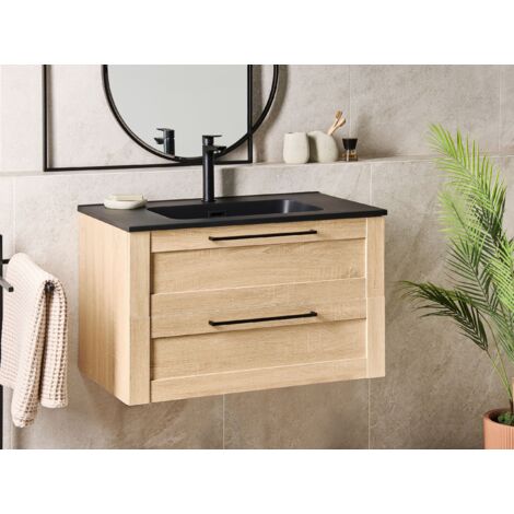 Wall Mounted Vanity Unit with Basin TARIJA 80 cm Light Brown