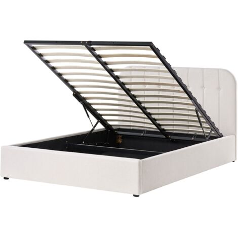 Bed Frame Off-White Fabric Upholstery EU Double Size 4ft6 Lift Up ...