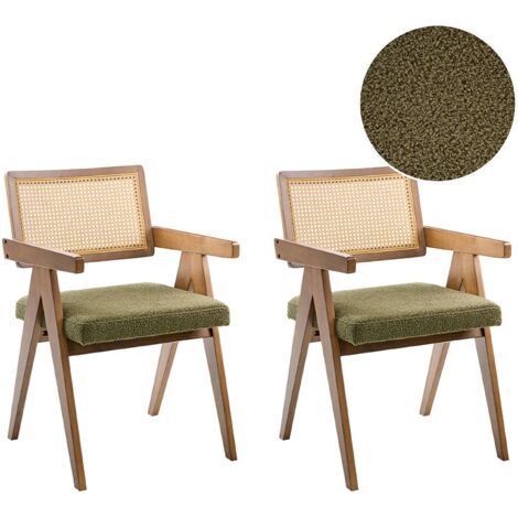 Set of 2 Dining Chairs AVA Wood Dark Brown/ Green