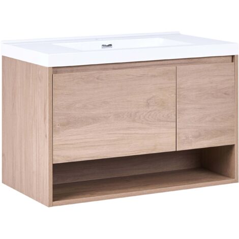 Wall Mounted Vanity Unit with Basin UMAYO 90 cm Light Brown