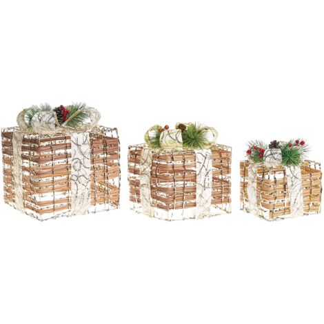 Set of 3 Light-Up Christmas Gift Boxes Brown with LED Lights Holiday ...
