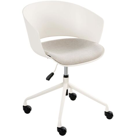 Office Chair Off-White Fabric Seat Swivel Desk Computer Adjustable ...