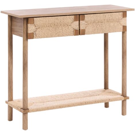Console Table Light Brown Particle Board with 2 Drawers Paper Rope ...