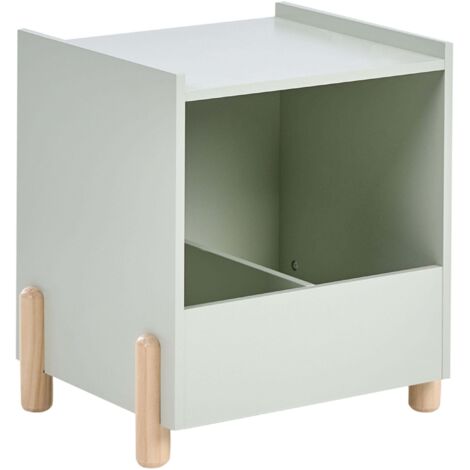 Bedside Table Nightstand Light Green MDF Pine Wood Legs Nursery Storage ...