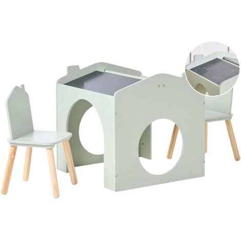 2 Seater Kids Set Table with Chairs Light Green Chalkboard MDF Pine ...