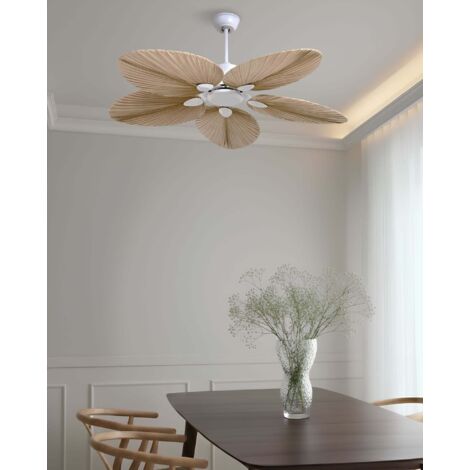 Ceiling Fan Natural Palm Leaf Remote Control Modern Scandinavian Living ...