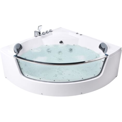 Corner Hot Tub Bath White Acrylic Stainless Steel Fittings 2100 x 1480 ...
