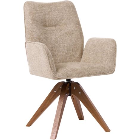 Swivel Dining Chair Beige Faux Linen Water-Repellent Fabric High ...