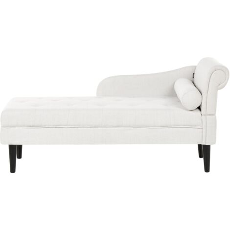 Right Hand Chaise Off-White Fabric Upholstered Lounge with Cushion ...