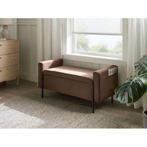 Storage Bench Brown Fabric Upholstery Water-Repellent Metal Legs Lift ...