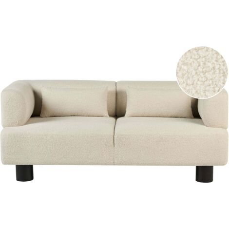 2 Seater Sofa Off-White Boucle Upholstery Material Modern Style Living ...