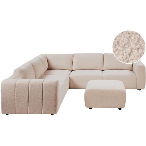 Modular Right Hand Sofa with Ottoman Beige Boucle Sectional Corner ...