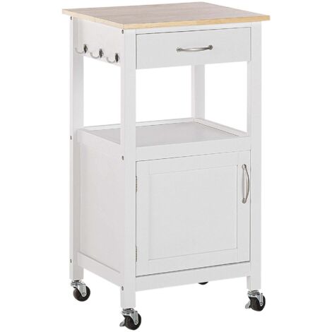 Wheeled Kitchen Trolley Prep Cart with Cabinet and 1 Drawer White Siena