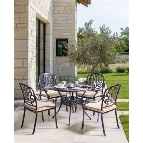 Set of 4 Garden Chairs with Cushions ANCONA Metal Dark Brown
