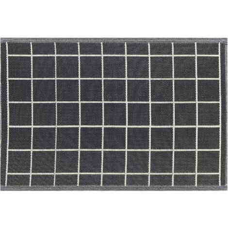 Indoor Outdoor Woven Area Rug 120 x 180 cm Synthetic Black White ...