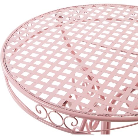 Outdoor Patio Bistro Table Pink Round Metal Top Scrollwork Albinia