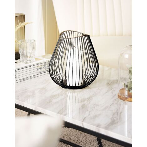 Modern Metal Lantern Black and Golden Candle Holder with Glass Insert ...