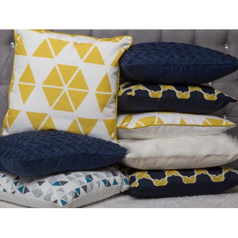 Set of 2 Decorative Cushions PANSY 45 x 45 cm Yellow Geometric Pattern
