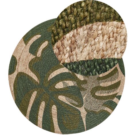Modern Boho Area Rug Round 140 cm Jute Indoor Braided Monstera Leaf ...