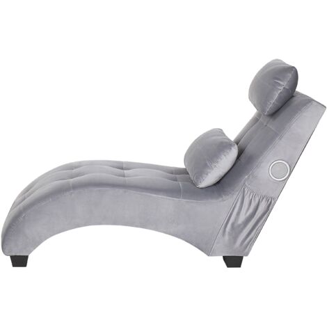 Chaise Longue SIMORRE Velvet Grey with Built-In Bluetooth Speaker