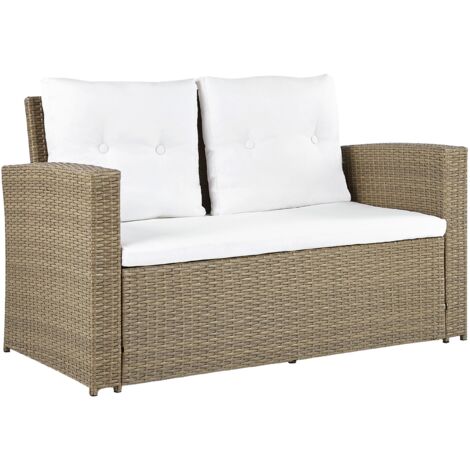 Garden Lounge Set with Table 4 Seater LUCA PE Rattan Light Brown