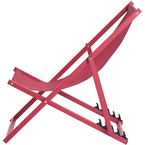 Modern Outdoor Garden Lounger Folding Chair Red Sling Seat Metal Frame ...