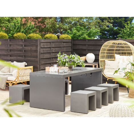 Garden Dining Set with Stools 6 Seater TARANTO Concrete Grey