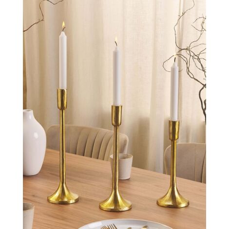 Set of 3 Candle Holders ZIMBABWE Metal 36 cm Gold